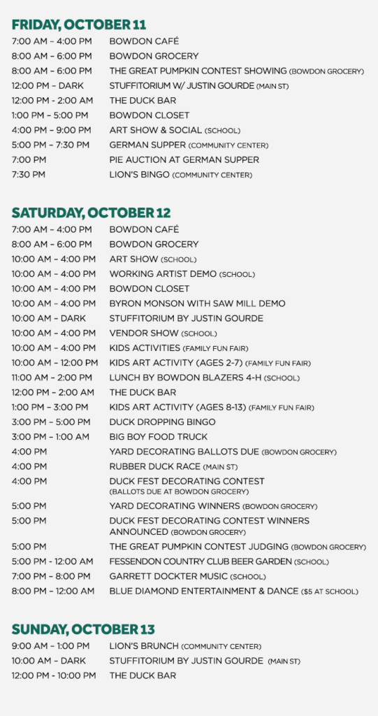 Schedule of Events – Bowdon, ND